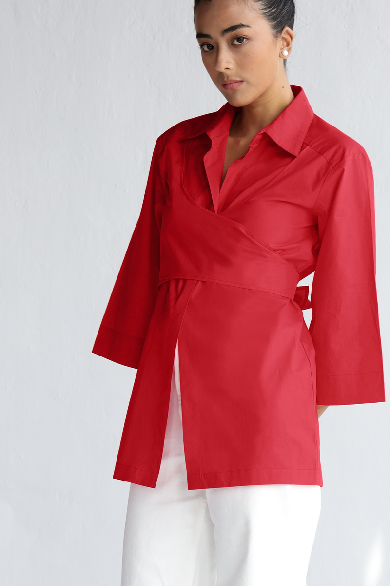 Melanie Wrap Shirt : Poppy Red – OZiSS